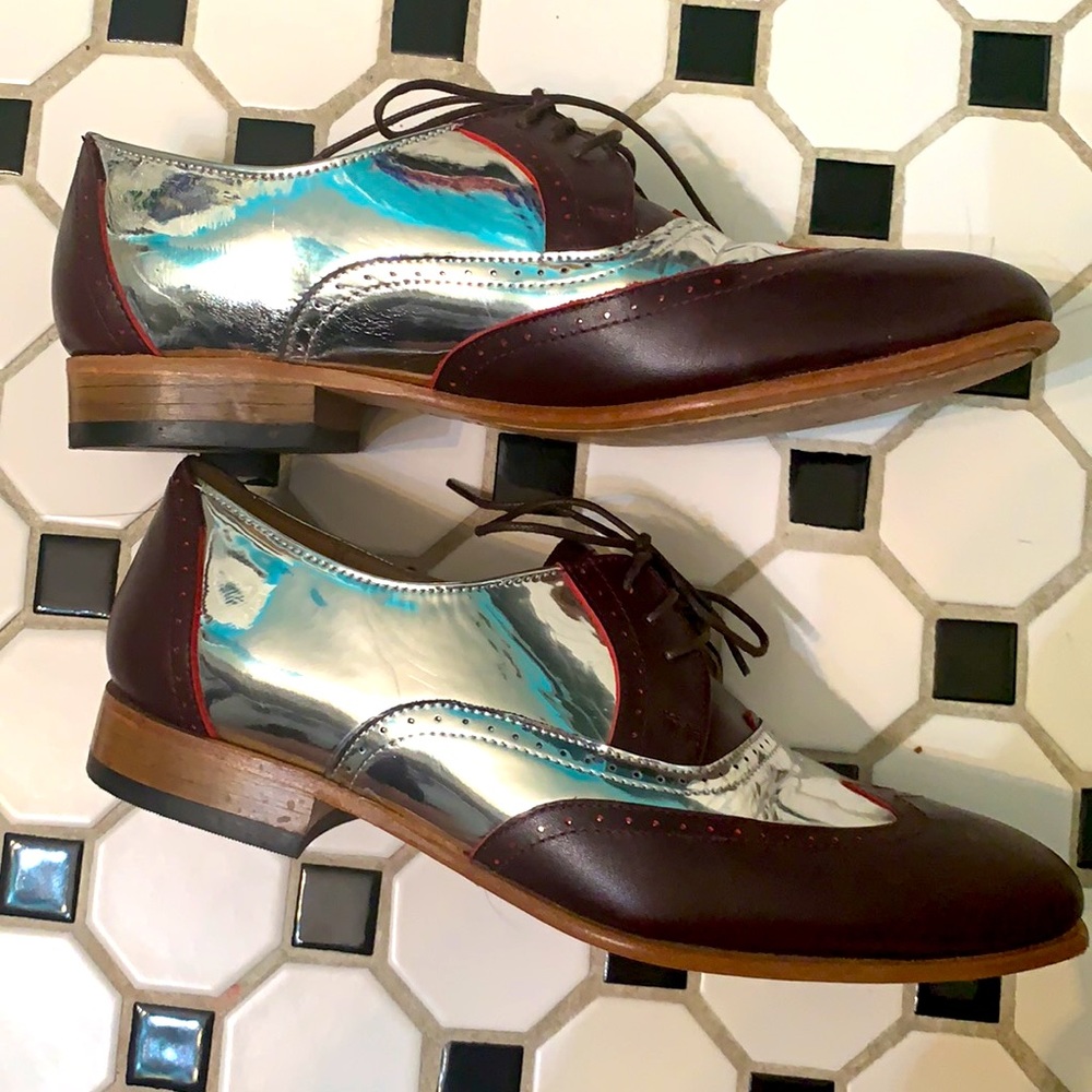 Dieppa Restrepo Silver Mirrored Leather Oxfords - Gem